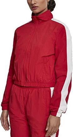 Urban Classics Ladies Short Striped Crinkle Track Jacket Blouson, Rouge (Red/WHT 00202), Small Femme