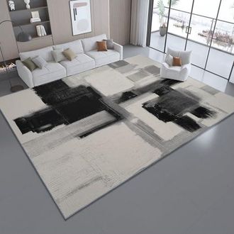 Generic Tapis Salon 140 x 200 cm, Design Abstrait Textures G&eacute;om&eacute;trique, Noir Abricot Tapis Antid&eacute;rapant &agrave; Poils Courts, Facile &agrave; Entretenir pour Salon, Salle 