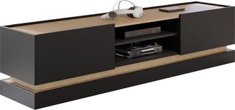 Mirjan24 TV-Lowboard Zarpant 200 2K, TV Schrank mit 2 Ablagefächer und 2 Türen, Fernsehschrank, Fernsehtisch, Unterschrank (Schwarz/Eiche Cremona)