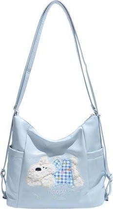 Generic Sac &agrave; provisions en cuir synth&eacute;tique - Grand sac &agrave; bandouli&egrave;re - Sac &agrave; dos pour femme - Pour les trajets, bleu clair