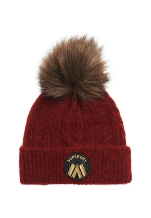 Superdry Damen Luxuri&ouml;se Beaniem&uuml;tze mit Zopfmuster Merlot Dunkelrot Meliert 1SIZE