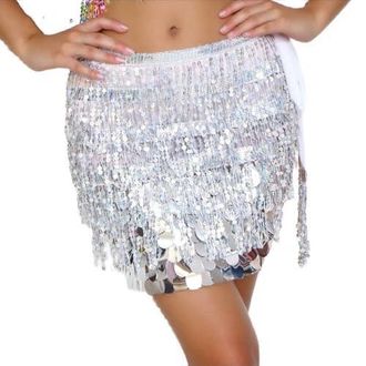Generic Mini Jupe a Paillettes Femme Jupe Danse du Ventre Costume Danse Latine avec Taille &eacute;lastique Jupes de Carnaval &agrave; Sequins Taille Haute Jupes de Soir&eacute;e 