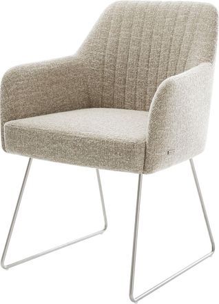 DELIFE Polsterstuhl Greg-Flex Kufengestell Edelstahl Webstoff Soft Beige Taschenfederkern