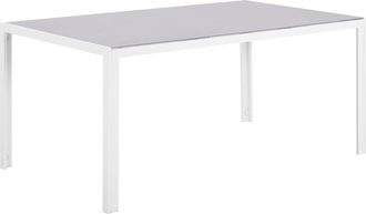 Beliani Gartentisch Esstisch Glas Grau f&uuml;r 6 Personen 160x90 cm Aluminium Wei&szlig; Catania