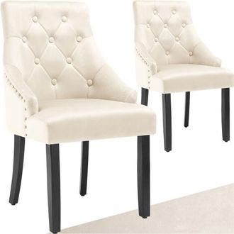 TecTake Tectake - Lot 2 chaises de salle à manger matelassée en velours crème/noir