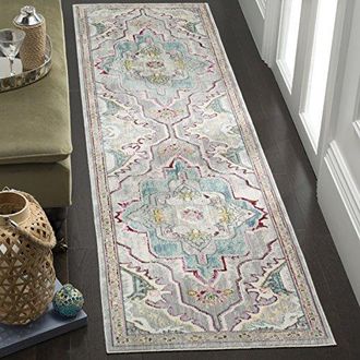 Safavieh Distressed Teppich für Wohnzimmer, Esszimmer, Schlafzimmer - Mystique Collection, Kurzer Flor, Grau und Hellblau, 69 X 244 cm
