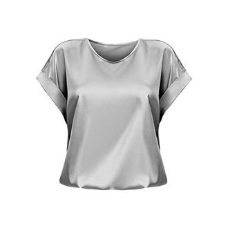 QWUVEDS Chemise en satin &agrave; manches courtes pour le printemps et l&eacute;t&eacute; - T-shirt d&eacute;contract&eacute; - Col rond - Rouge - Sexy, gris, L