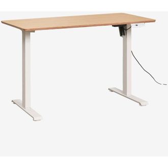Sklum Elektrisch h&ouml;henverstellbarer rechteckiger Schreibtisch mit Speicherfunktion aus Holz und Eisen Serpi &x2194&xFE0E 120 cm Braun Eiche