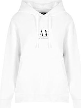 A|X Armani Exchange Icon Project, Embroidered Logo, Hooded Sweat-Shirt &agrave; Capuche, Blanc Optique, S Femme