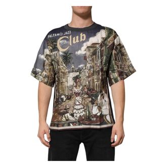 Dolce & Gabbana Palermo Jazz Club Leinen T-Shirt - - Tops - Herren - Mehrfarbig - XS