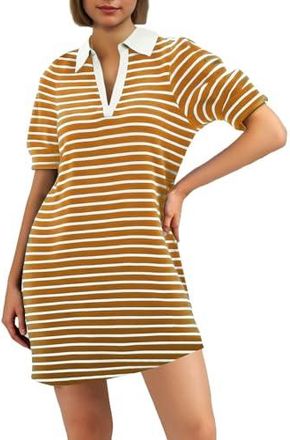 Generic Mini robes d&eacute;t&eacute; d&eacute;contract&eacute;es &agrave; rayures 2026 avec col en V et manches courtes pour femme, robe t-shirt fluide, robe d&eacute;t&eacute; boh&egrave;me, robe de plage, robe b
