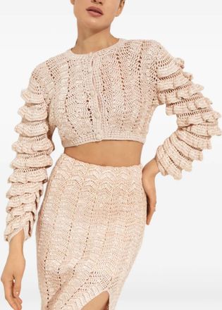 LoveShackFancy cardigan Junice à volants - Tons neutres