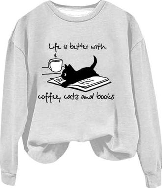 Generic Sweat-shirt pour femme - Imprim&eacute; graphique - Haut surdimensionn&eacute; - Col rond - Manches longues - Automne - Hiver - D&eacute;contract&eacute; - Confortable - Tendance