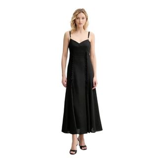 Twinset Robe Longue en M&eacute;lange Lin avec Lacets - Femme - Robes - Noir - Taille: 36 FR