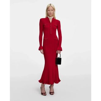 Self Portrait Femme, Robes, Rouge, Taille: 38 FR Pearl Trim Knit Midi Dress