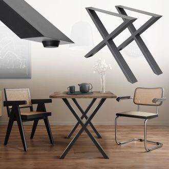 ML Design ML-Design 2er Set Tischbeine X-Form 60x72 cm, Anthrazit, pulverbeschichteter Stahl, Industriell, Metall Tischkufen X-Design Kreuz, Tischuntergestell T