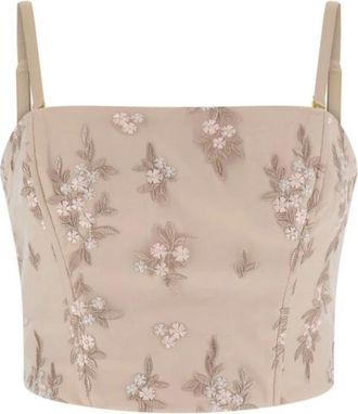 Guess Femme, Tops, Beige, Taille: 36 FR Haut Corset Brod&eacute;