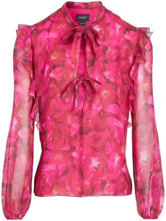 Giambattista Valli Bluse aus Seidengeorgette mit blumigem Print - Rosa