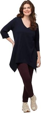 Ulla Popken T- Shirt mit V-Ausschnitt und Spitzem Saum aus Umweltfreundlicher Baumwolle, Marine, 46-48 Femme