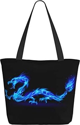 AOOEDM Sac &agrave; provisions Dragon Blue Flames pour femme 33 x 28 x 19 cm. Le cadeau parfait pour la Saint-Valentin. Cest de la Saint-Valentin pour maman, fille,