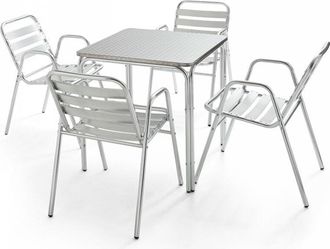 Oviala Table de jardin carr&eacute;e en aluminium et 4 fauteuils
