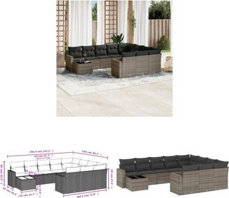 vidaXL 11-tlg. Garten-Sofagarnitur mit Kissen Grau Poly Rattan - Gartenm&ouml;bel - Gartensorte - Lounge Set - Esstischset - Outdoor M&ouml;bel - Home & Living