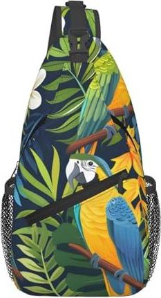 Generic Sacoche Tactique Oiseau perroquet Fleur L&eacute;ger Sling Bag Casual Crossbody Bag pour Femme Cyclisme Voyage