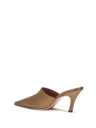 Amina Muaddi Womens Mules Jamie Mocha Silk Sandal