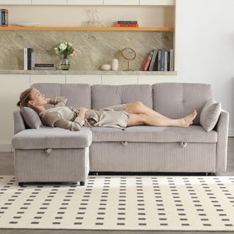 Merax Sofa Ecksofa mit Schlaffunktion, Praktisches Schlafsofa mit Bettkasten, Stauraum, Links und Rechts austauschbar, Modernes L-f&ouml;rmiges Schlafcouch f&uuml;r W