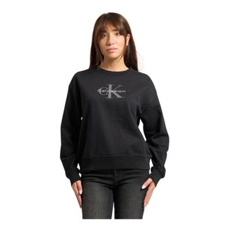 Calvin Klein Femme, Sweatshirts et sweats &agrave; capuche, Noir, Taille: 40 FR Sweat Monogramme Noir Ourlet C&ocirc;tel&eacute;