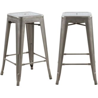Rendez-Vous D&eacute;co Lot de 2 tabourets pour &icirc;lot central 66 cm en m&eacute;tal chrome brillant - Indus