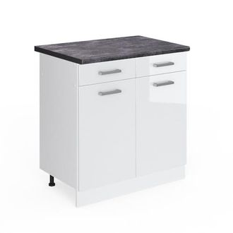 Vicco Meuble Cuisine R-Line, Blanc Haute Brillance/Blanc, 80 cm, PT Anthracite