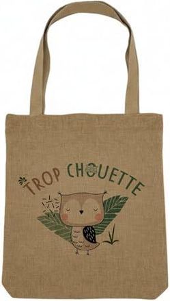 Fabulous Sac Shopping Tote Bag Aspect Lin - Trop Chouette Mignon Dessin Illustration - Sac de Courses Toile Epaisse 360g Beige Naturel Cabas Port&eacute; Epaule Solid
