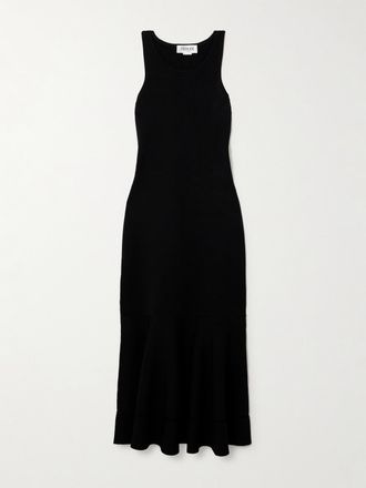 Victoria Beckham Vb Body Midikleid Aus Stretch-strick Mit Volant - Schwarz