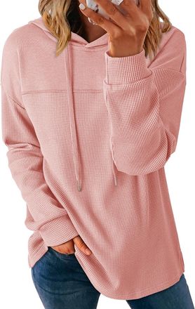 Dokotoo Kapuzenpullover Damen Hoodie Langarm Waffel Pullover mit Taschen Kordelzug Sweatshirt Strukturierter Stoff Oberteil Einfarbig Langarmshirt L&auml;ssig Ober