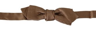 Dolce & Gabbana Men Brown Gold Adjustable Neck Papillon Bow Tie Polyester Silk
