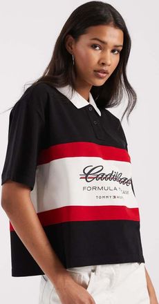 Tommy Hilfiger x Cadillac F1 - Chemise style rugby coupe carr&eacute;e &agrave; manches courtes - Noir