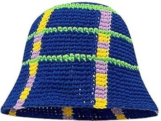 Generic Chapeau bob en crochet pour femme - Bonnet tricot&eacute; fait &agrave; la main - Pliable - Chapeau de plage tendance &agrave; rayures - Chapeau de p&ecirc;che d&eacute;contract&eacute; pour 