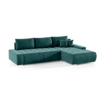 Generic FEDVE Ecksofa mit Schlaffunktion Flaschengrün - Dhaka - Praktisches Schlafsofa mit Bettkasten Rechts - Gemütlich Rückenkissen Sofa mit Bettfunktion - 