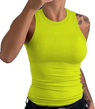 Generic T-shirt de sport pour femme - D&eacute;bardeur de fitness - Gilet de gym - Sans manches - En coton - Coupe ajust&eacute;e - Respirant - T-shirt serr&eacute; - Stretch - Sa