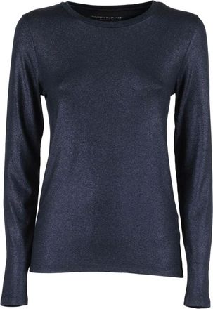 Majestic Filatures Femme, Pulls, Bleu, Taille: 42 FR T-shirt &agrave; manches longues et col rond