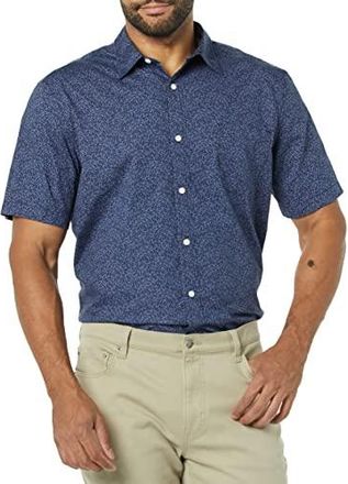 Amazon Essentials Chemise en Popeline Extensible à Manches Courtes (Grandes Tailles Disponibles) Homme, Bleu Marine Fleuri, XXL
