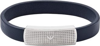 Emporio Armani Herrenarmband Logoplakette Leder blau, EGS2987040