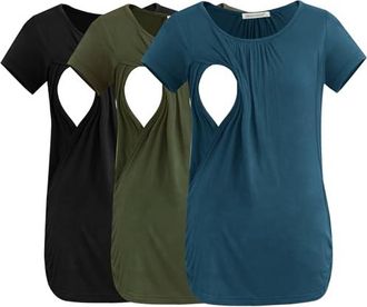 Smallshow Tee Shirt Allaitement Manches Courtes Tops Allaitement Femme Lot de 3,Army Green-Black-Grey Blue,M