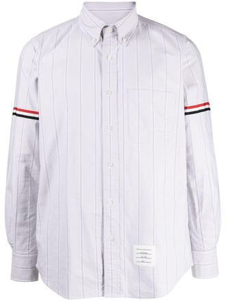 Thom Browne chemise en coton &agrave; bande RWB - Gris