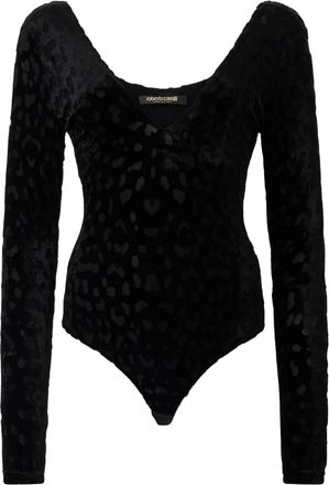 Roberto Cavalli Samt-Body mit Jaguar-Print - Schwarz