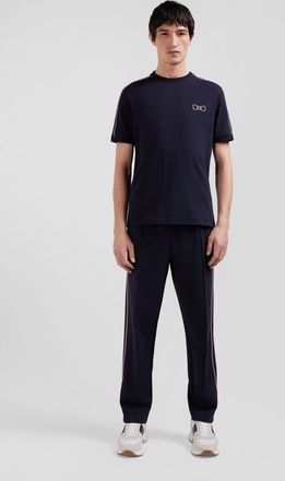 Eden Park T-shirt Manches Courtes En Coton Bleu Marine Passepoil Rose Coupe Regular