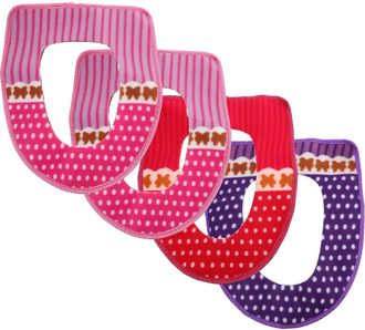 Cabilock 4 Stück Teiliges Wc sitzkissen Dicke Flauschige Toilettenauflagen mit Blumenmuster rutschfest Kälteisolierend Praktische Bad Accessoires Passend für Z