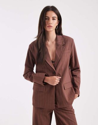 Object Eleganter Blazer in Schokobraun mit Nadelstreifen, Kombiteil-Brown