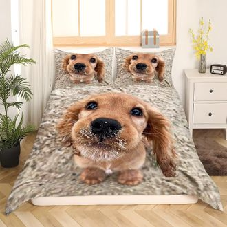 Generic Cocker Spaniel Bettw&auml;sche Kinder 135x200 3teilig Bettbezug 135 x 200 cm Haustier Hund Bettbez&uuml;ge Set Weich Atmungsaktiv 3D Wendebettw&auml;sche mit 2 Kisse